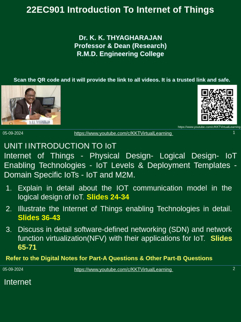 22EC901 Introduction To Internet of Things: Dr. K. K. Thyagharajan Professor & Dean (Research) R ...
