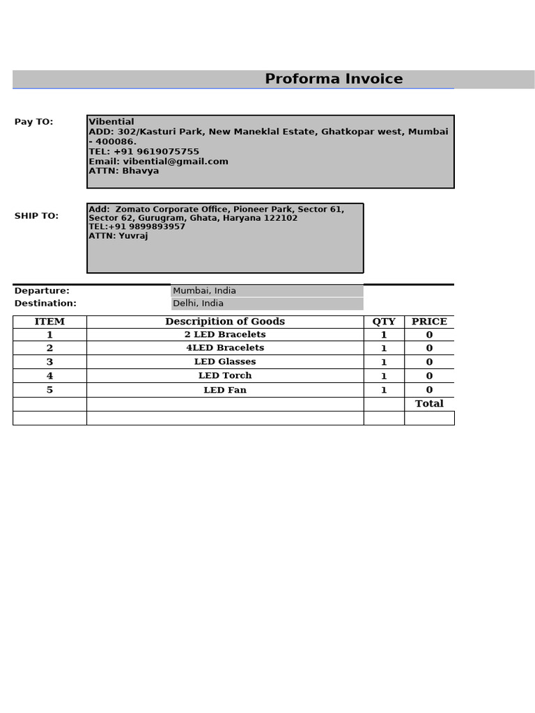 Proforma Invoice for LED Products | PDF