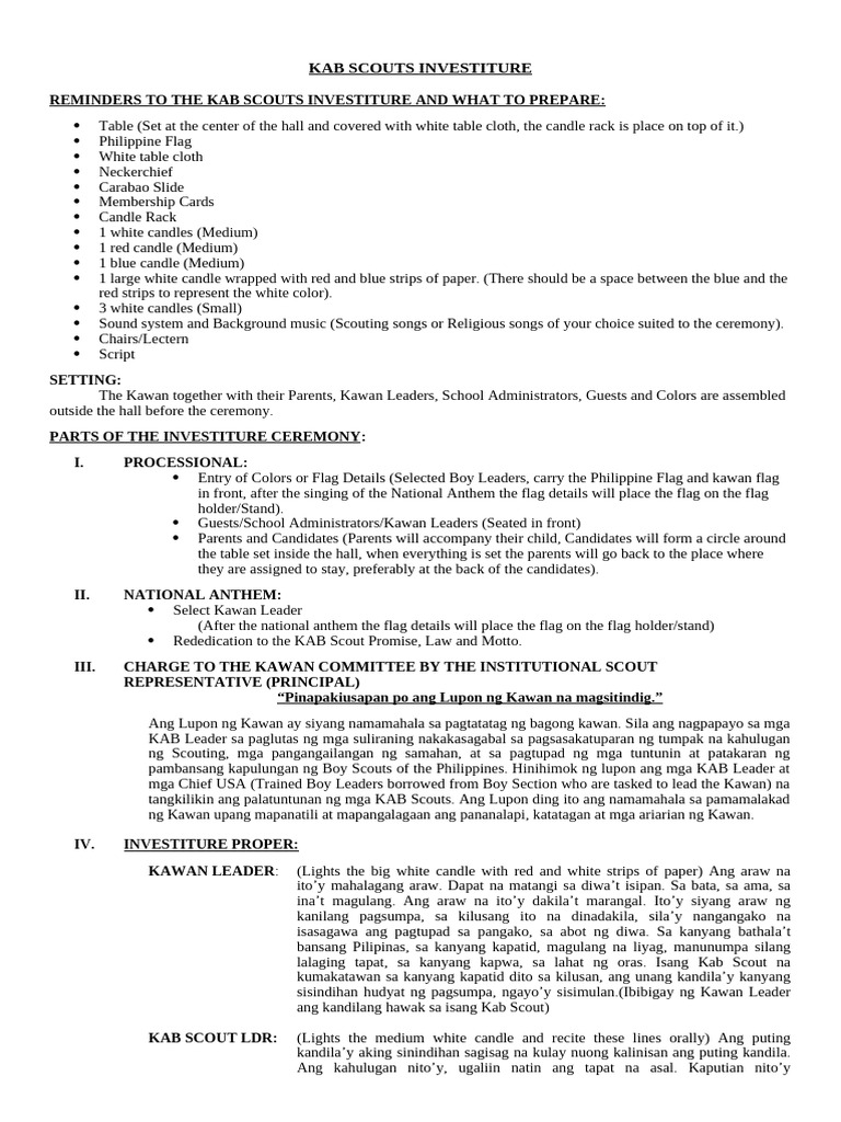 Kab Scouts Investiture-Script | PDF