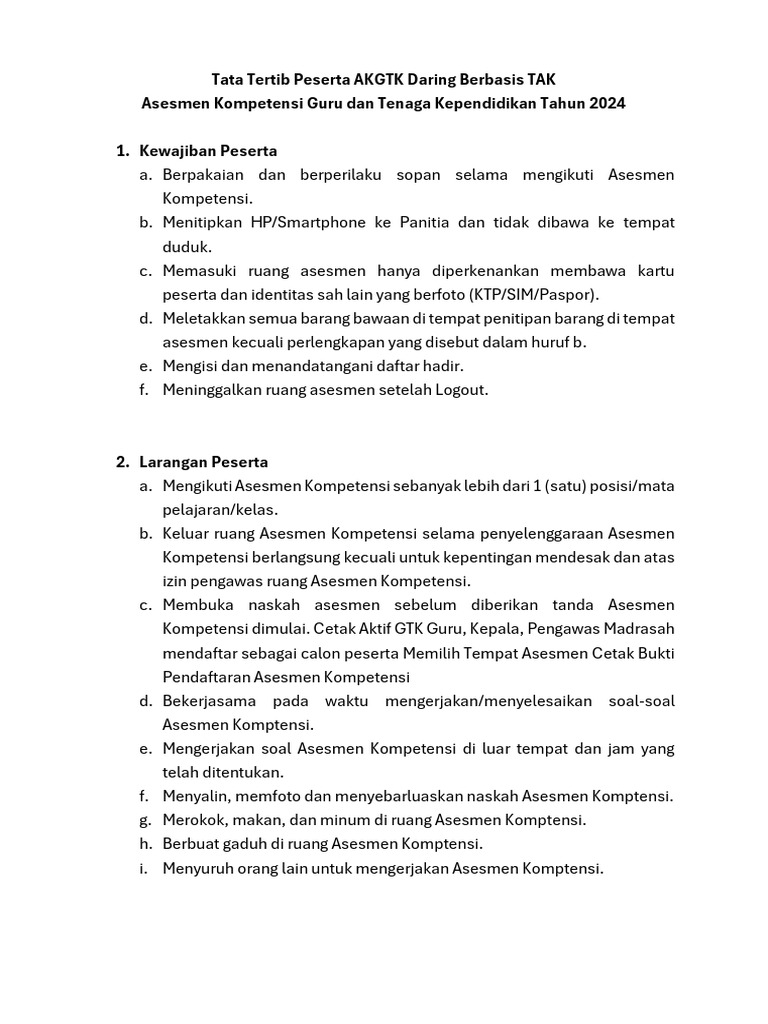 Rev-Tata Tertib Peserta AKGTK 2024 Berbasis TAK | PDF