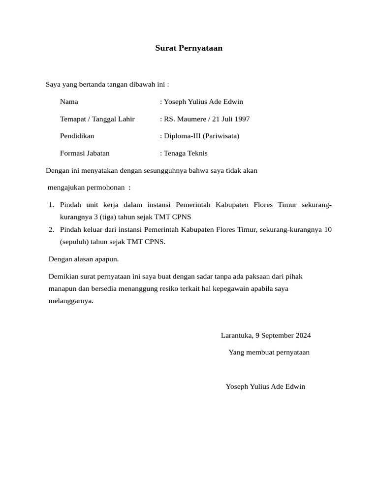 Surat Pernyataan Bersiap Mengabdi | PDF