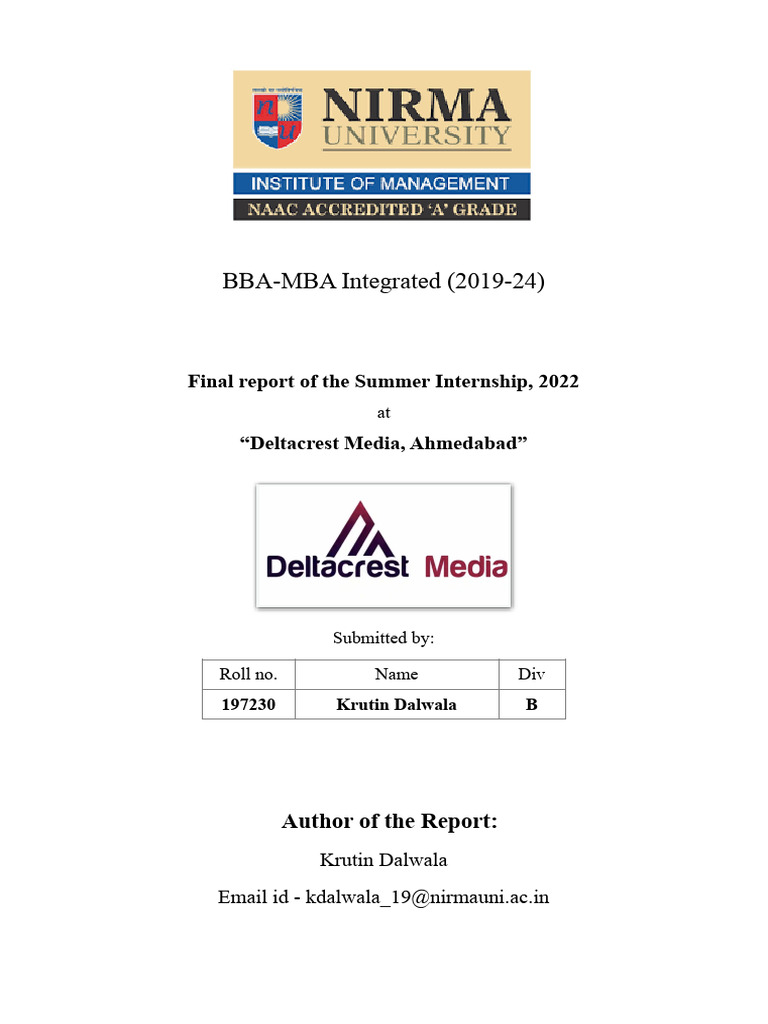 Krutin Dalwala - Prof. Bhajan Lal - Final Report | PDF | Employment | Marketing