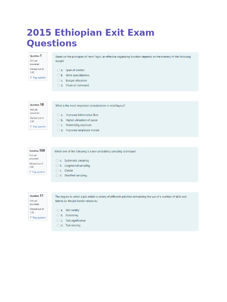 2015 Ethiopian Exit Exam Questions | PDF