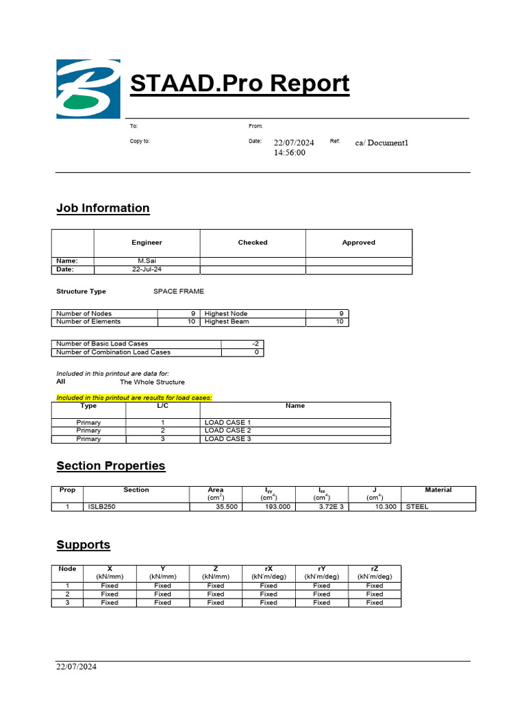 STAAD - Pro Report: Job Information | PDF | Beam (Structure ...