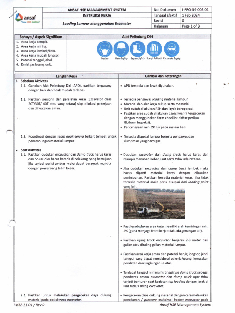IK Loading Lumpur Menggunakan Excavator | PDF
