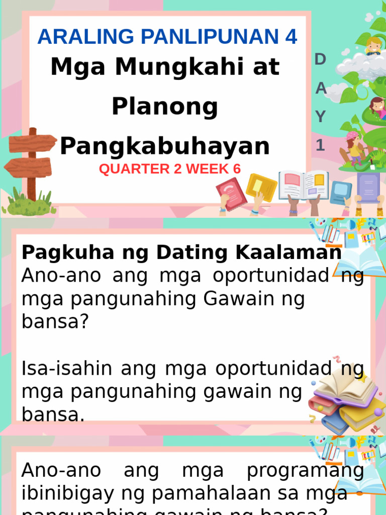 Araling Panlipunan 4: Mga Mungkahi at Planong Pangkabuhayan | PDF