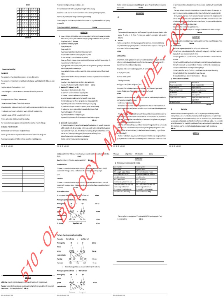 510 Ol Biology Guide 2023 | PDF | Dominance (Genetics) | Coagulation