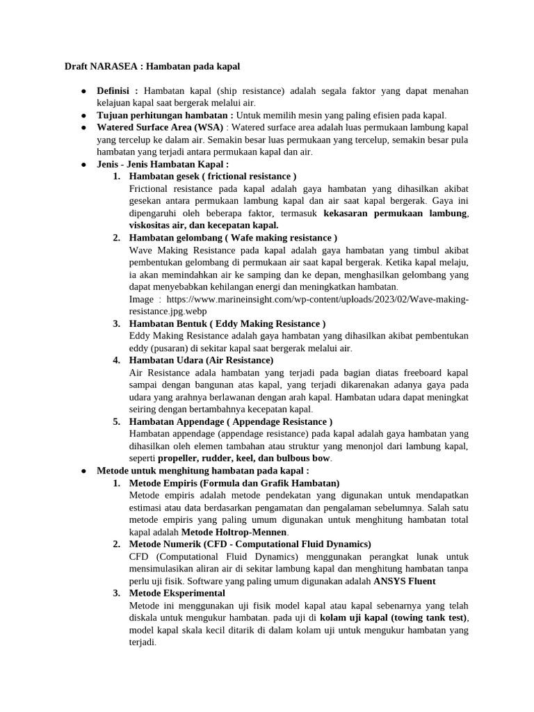 Draft NARASEA - Hambatan Pada Kapal | PDF