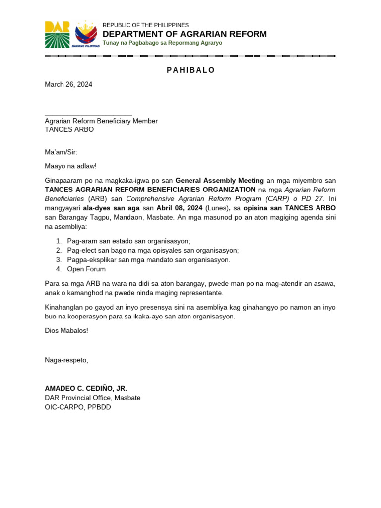 PAHIBALO | PDF | Land Reform | Land Law