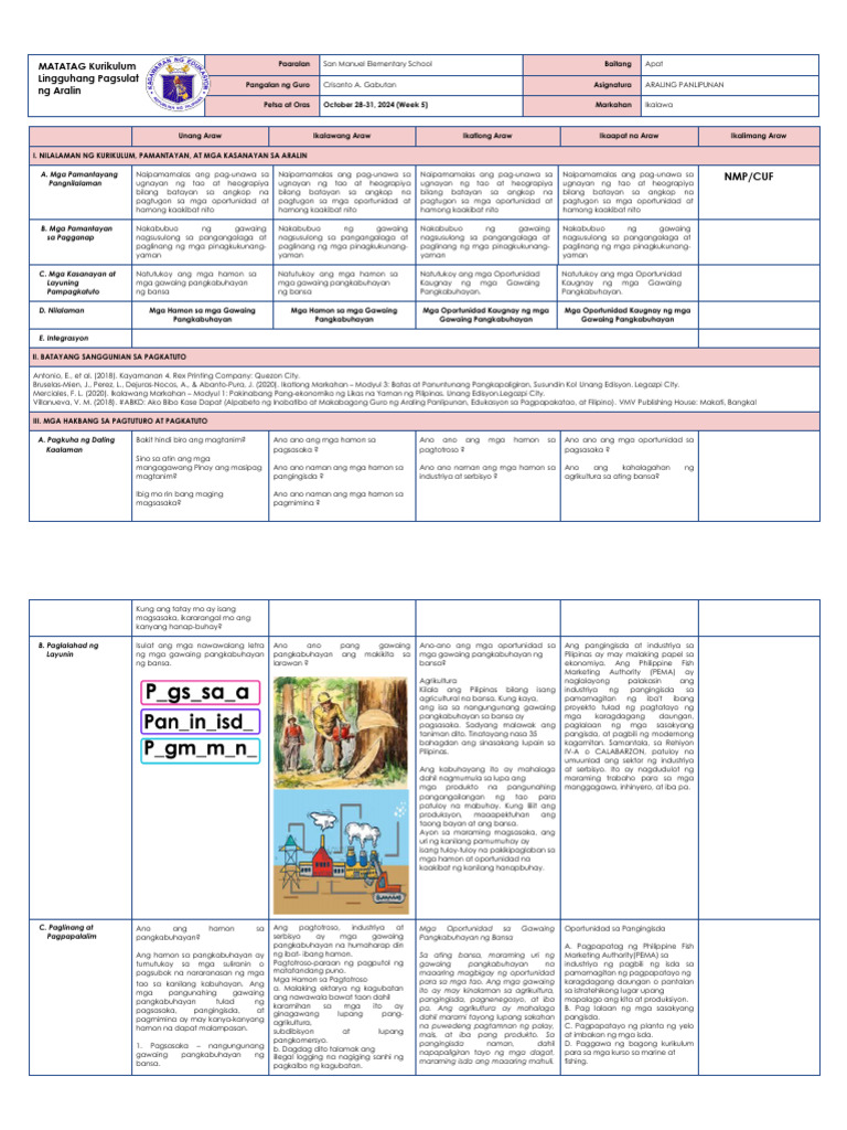 MATATAG Kurikulum Lingguhang Pagsulat NG Aralin: Nmp/Cuf | PDF