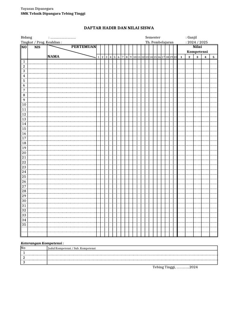 Daftar Hadir & Nilai Kelas | PDF