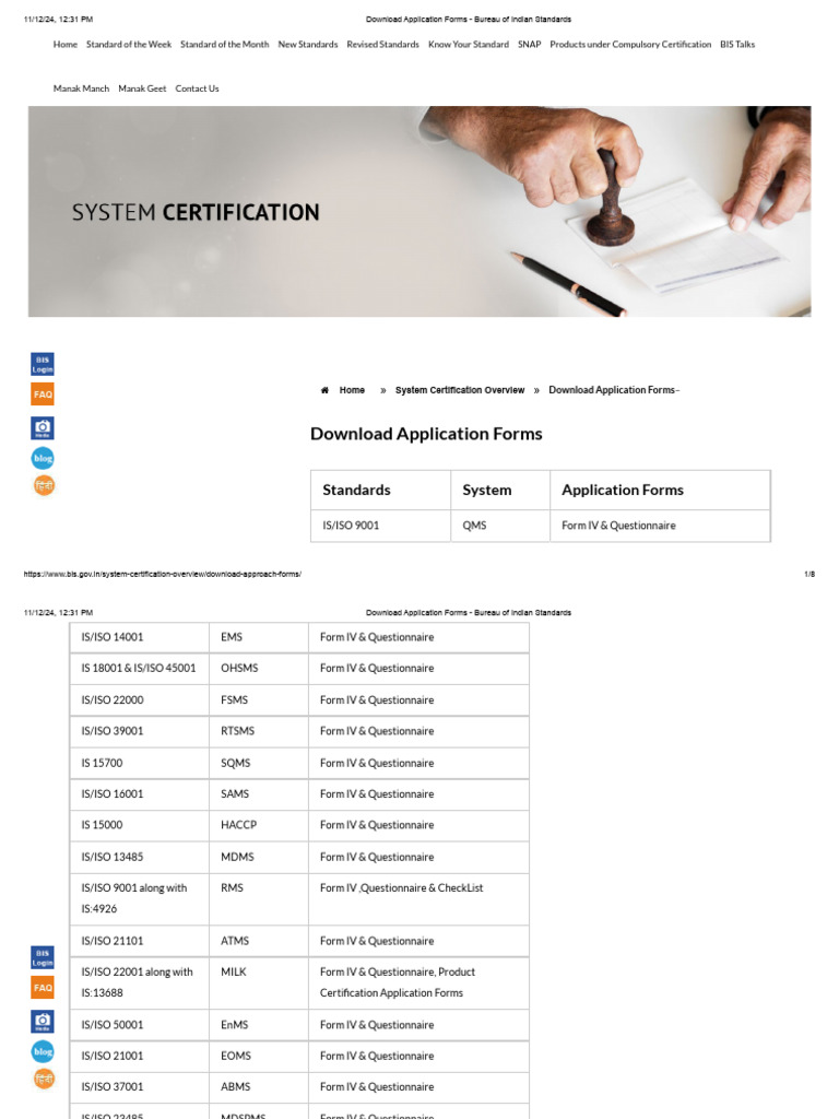 Application Forms - Bureau of Indian Standards | PDF | Regulation