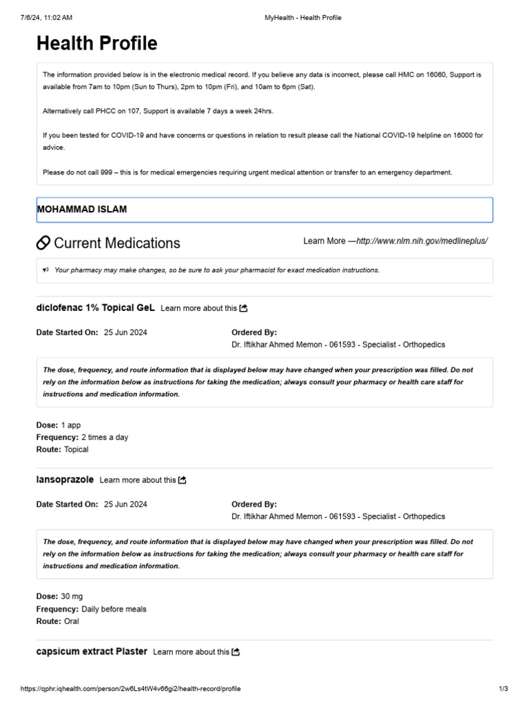 MyHealth - Health Profile-1 | PDF | Pharmacology | Medicine