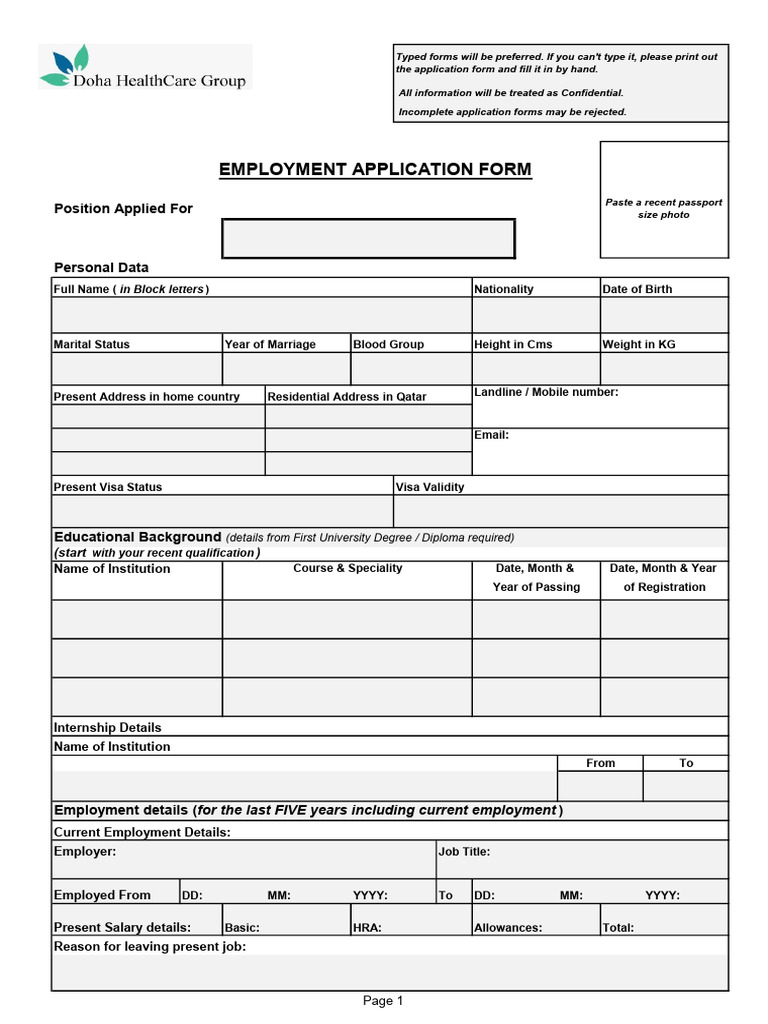 Comprehensive Employment Application Form | PDF
