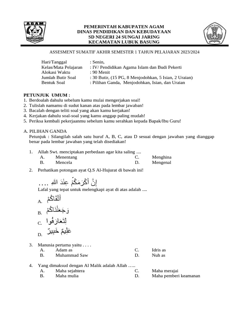 Kls 4 SMTR 1 Sumatif | PDF