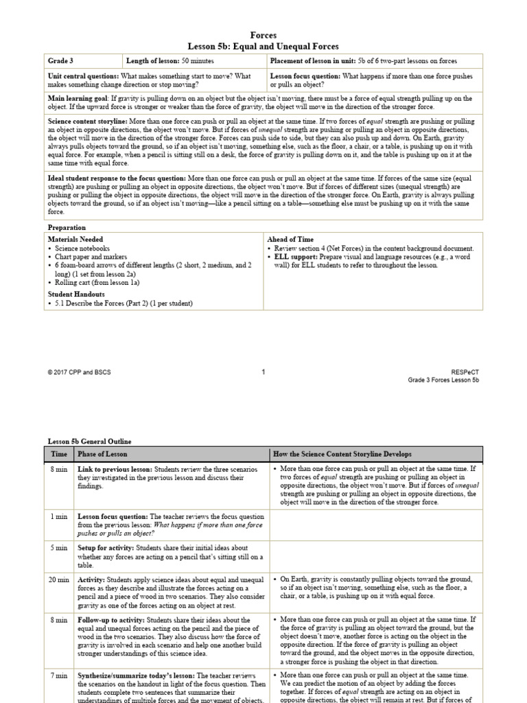 Forces Lesson 5b: Equal and Unequal Forces | PDF | Force | Gravity