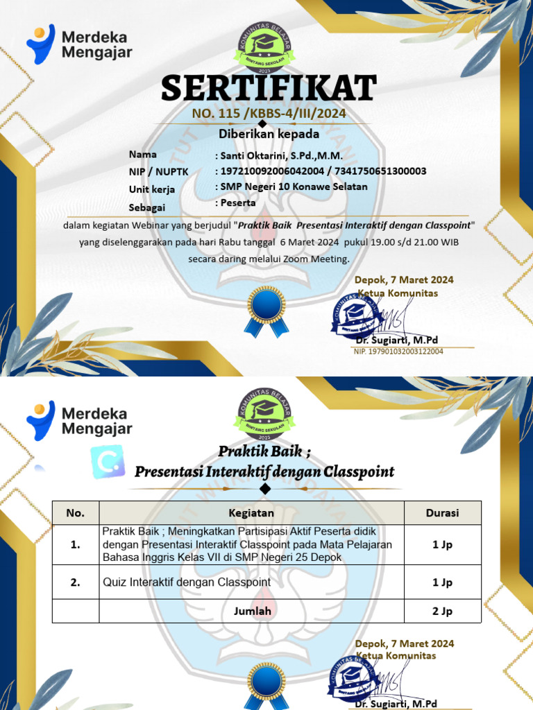 Sertifikat Kombel 3 | PDF | Karier & Perkembangan | Ilmu Sosial