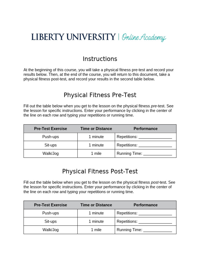 Physical Fitness Pre and Post-Test Guide | PDF