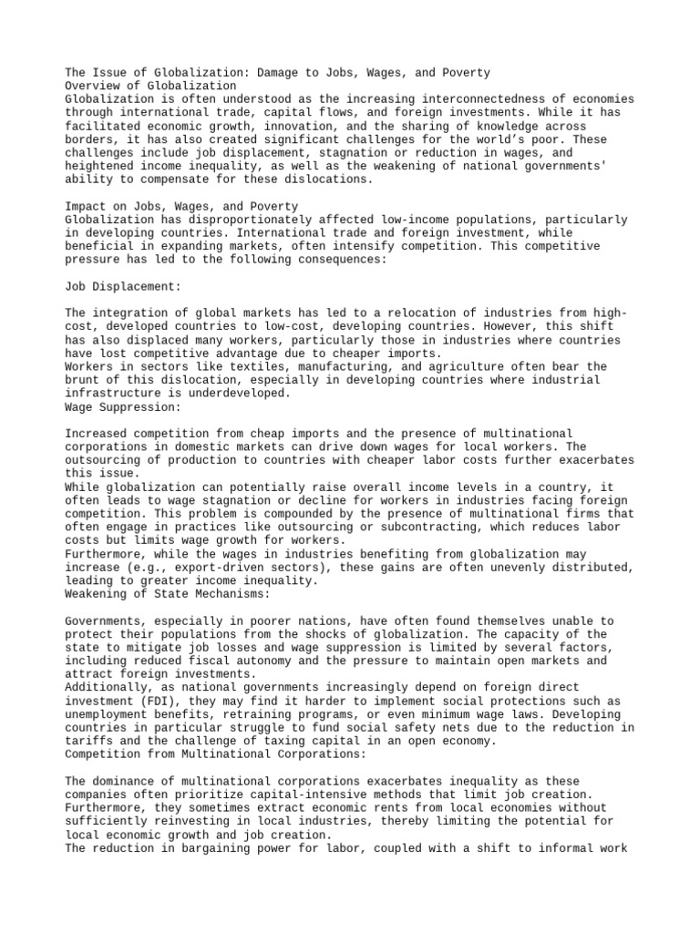 The Issue of Globalization Damage T | PDF | Globalization | Poverty