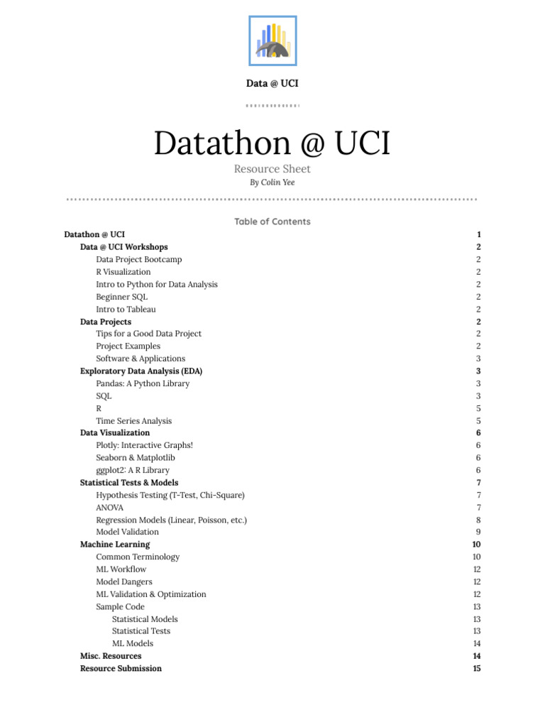 Datathon at UCI Resource Sheet | PDF | Machine Learning | Student's T Test