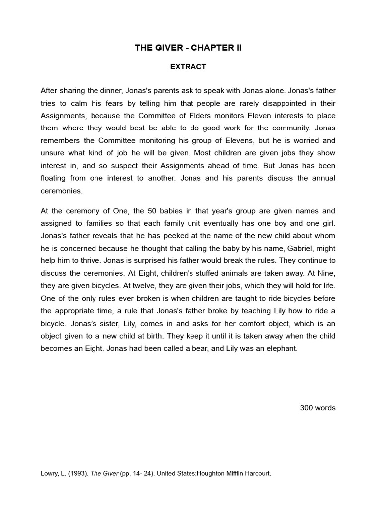 Jonas's Assignment Fears in The Giver | PDF