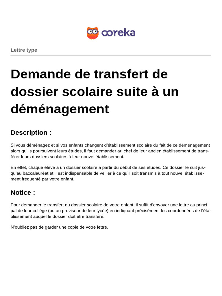 Demande de transfert de dossier scolaire | PDF
