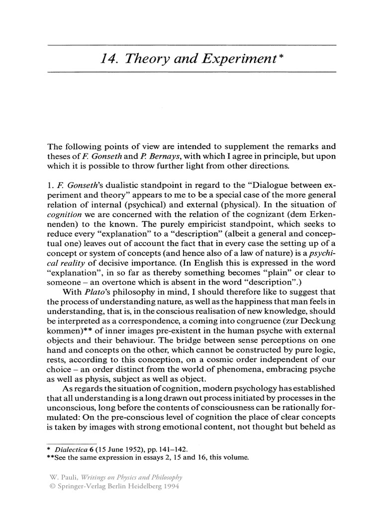 Wolfgang Pauli-Theory and Experiment | PDF | Concept | Idea