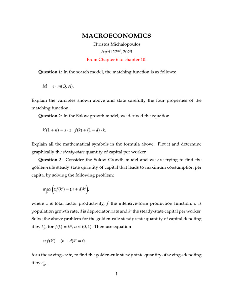 Macroeconomics Questions For Final Exams | PDF | Interest | Equations