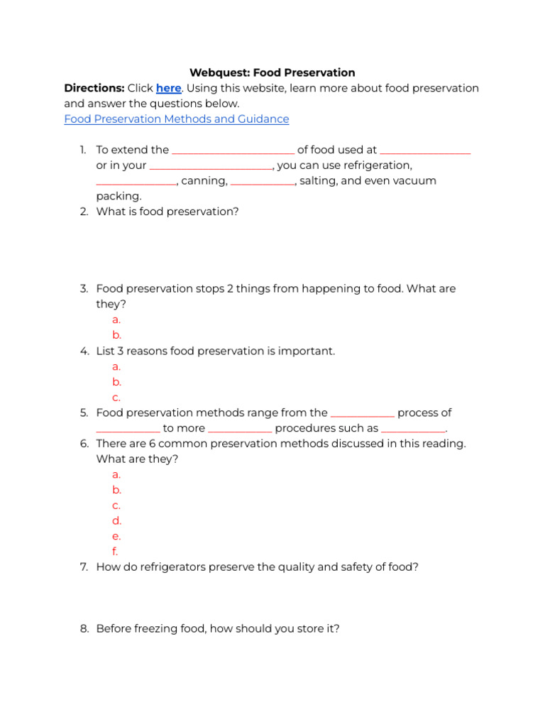 Webquest Food Preservation | PDF | Technology & Engineering