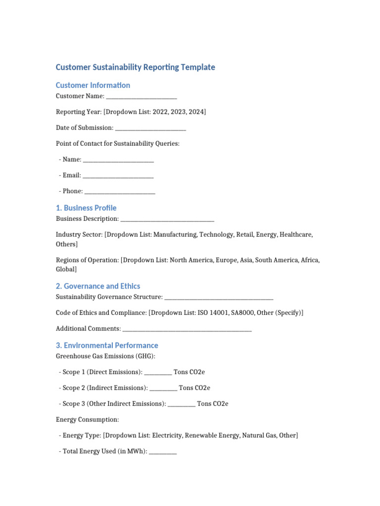 CSRD Customer Sustainability Template | PDF | Natural Environment ...