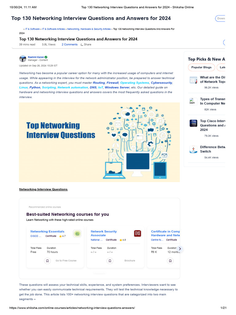 Top 130 Networking Interview Questions and Answers For 2024 - Shiksha ...