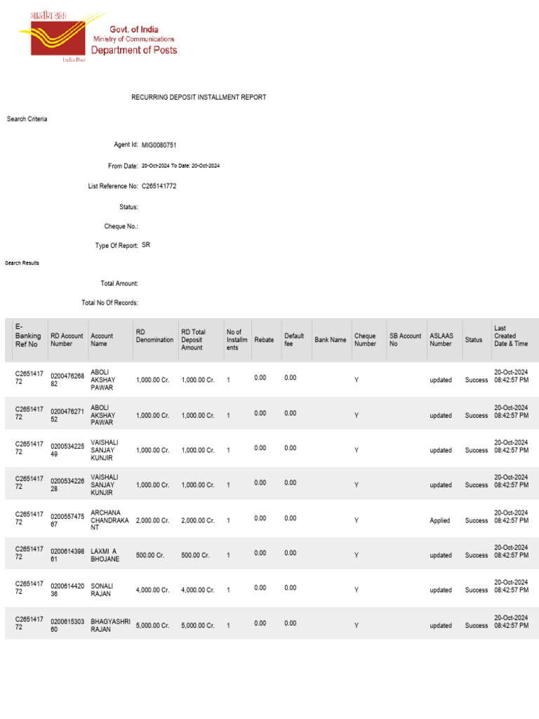 Recurring Deposit Installment Summary | PDF