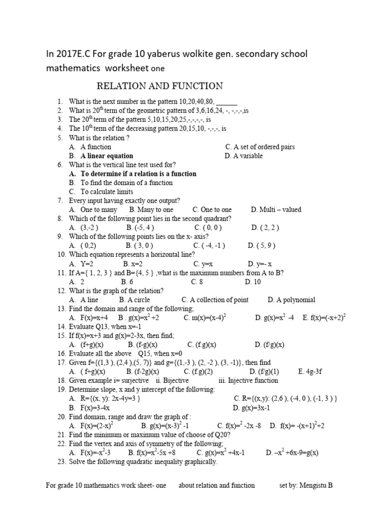 For Grade 10 in 2017 E | PDF | Function (Mathematics) | Functions And Mappings