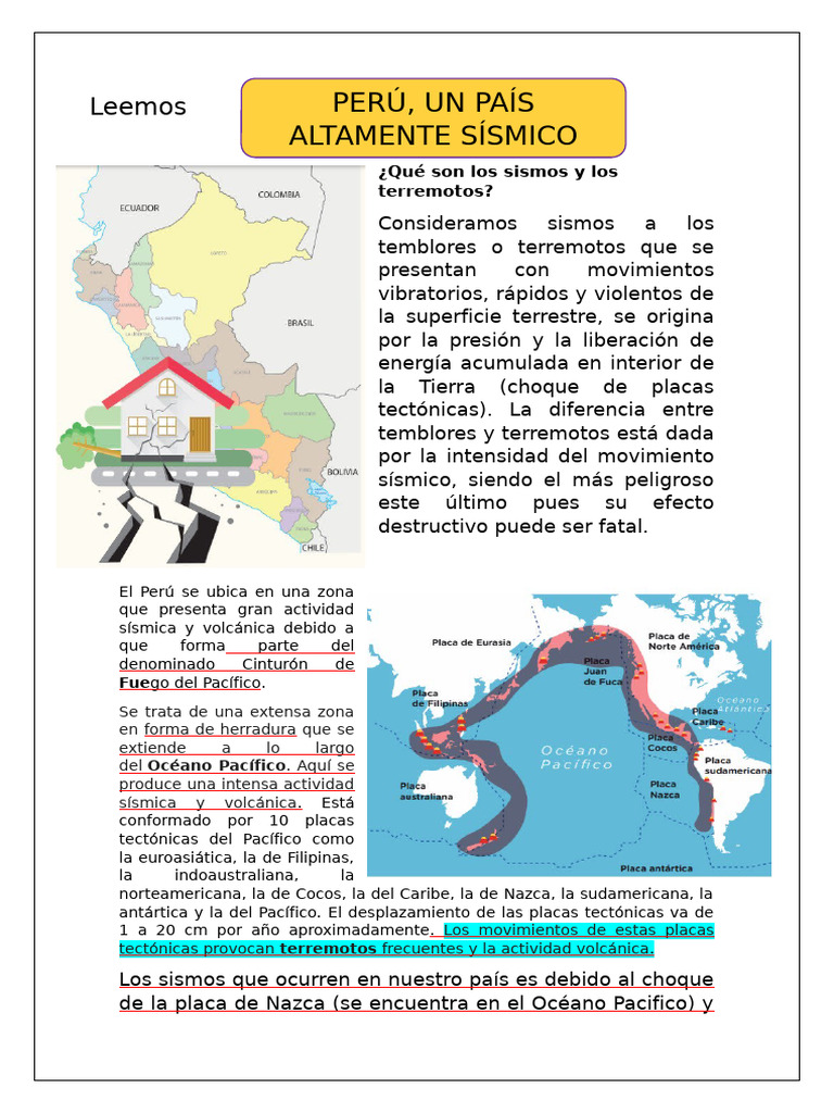 Leemos El Texto Peru Un Pais Altamente Sismico | PDF | Temblores ...