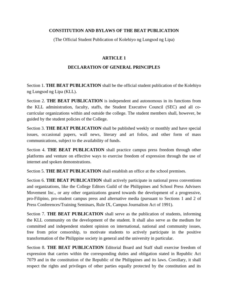 Constitution and Bylaws of The Beat Publication | PDF | Editing | Page ...