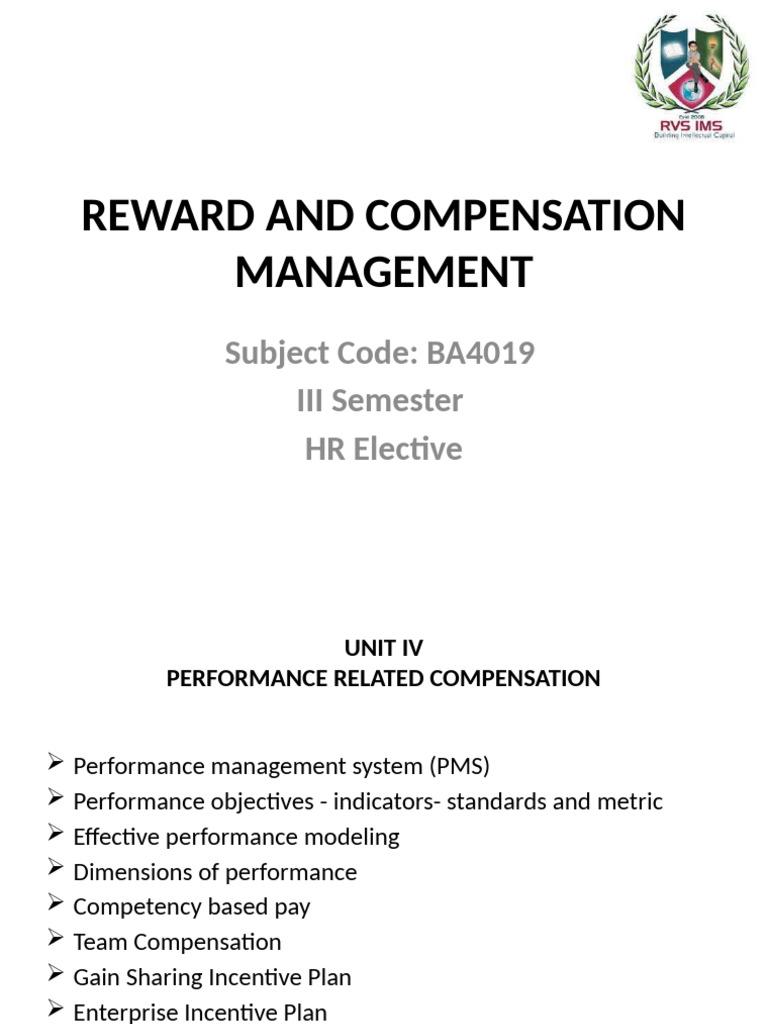 RCM-Unit 4 | PDF | Performance Indicator | Incentive