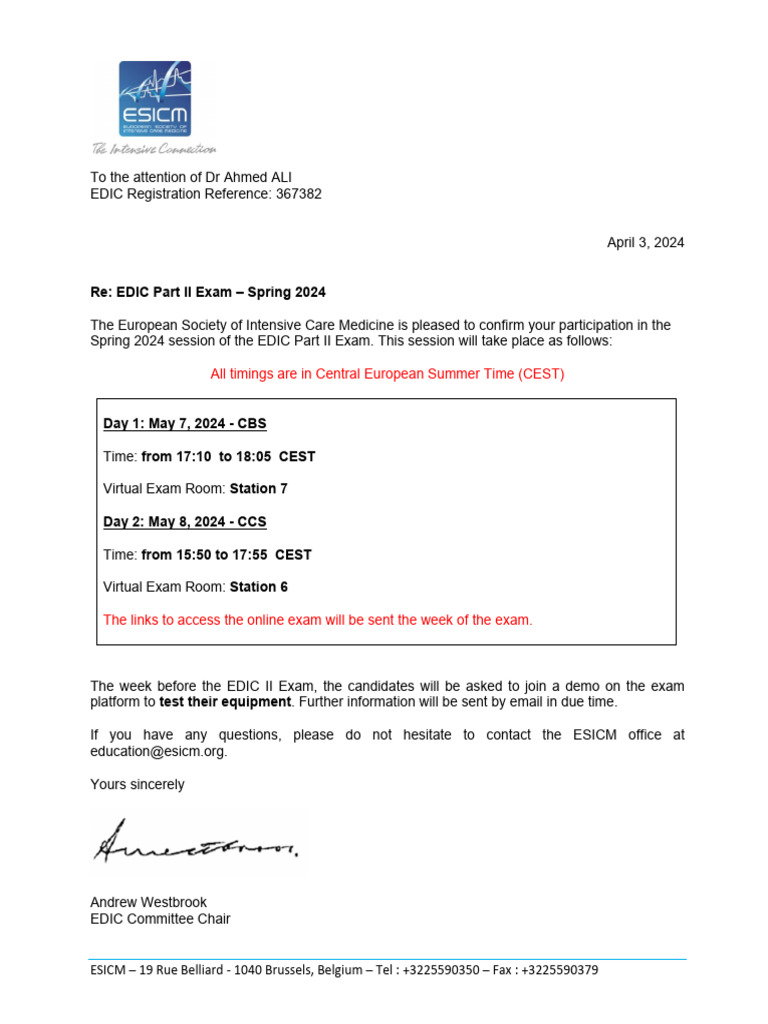 EDIC II Exam Spring 2024 - Invitation Letter | PDF | Business | Computers