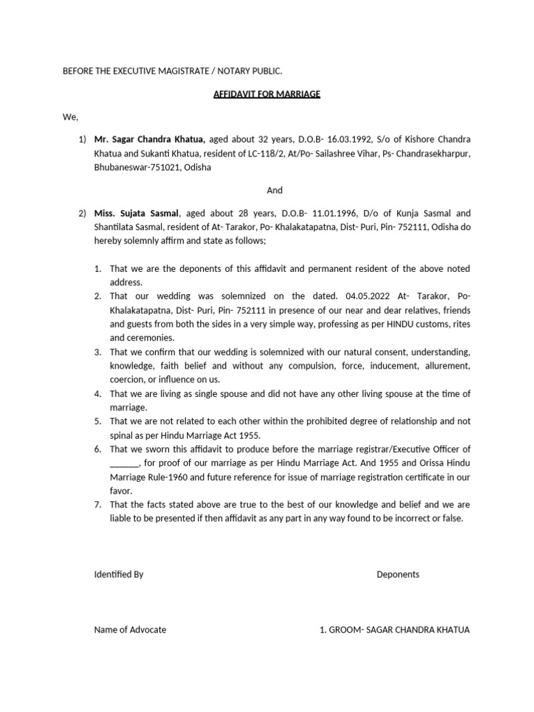 Marriage Affidavit Before Magistrate | PDF | Affidavit | Marriage