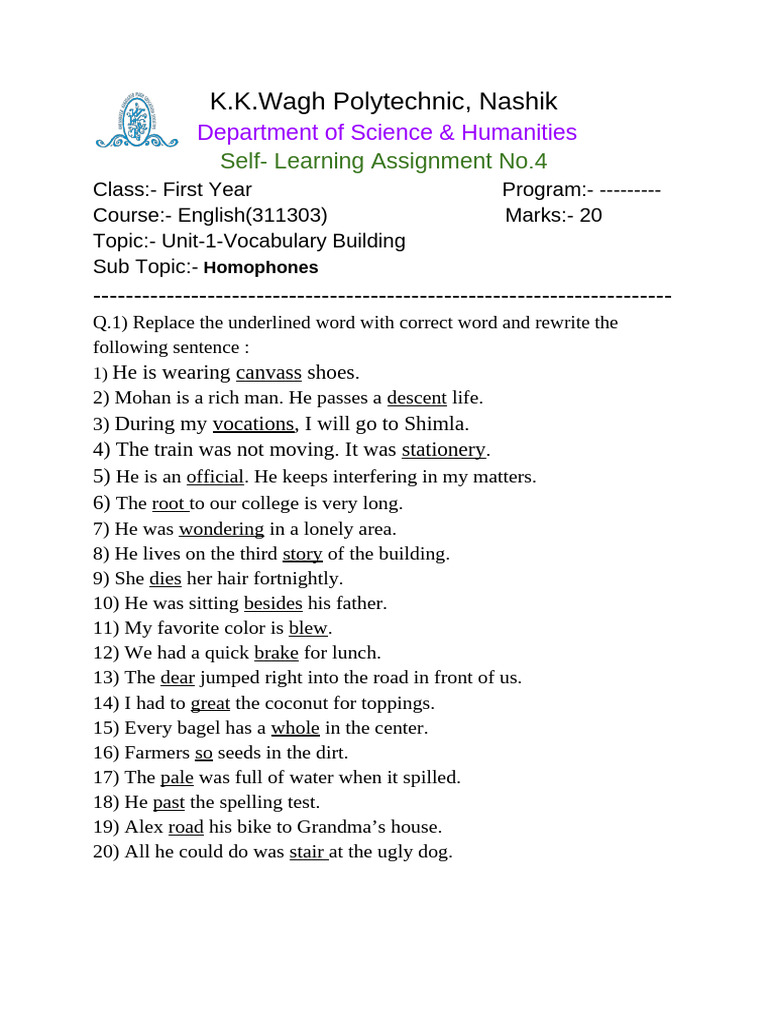 SLA ENG Assignment-4 - Homophones | PDF | Language Arts & Discipline | Technology & Engineering