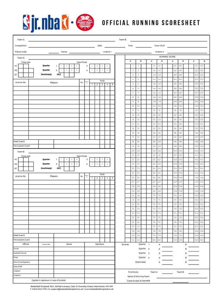 Official Basketball Score Sheet | PDF | Sports | Team Sports