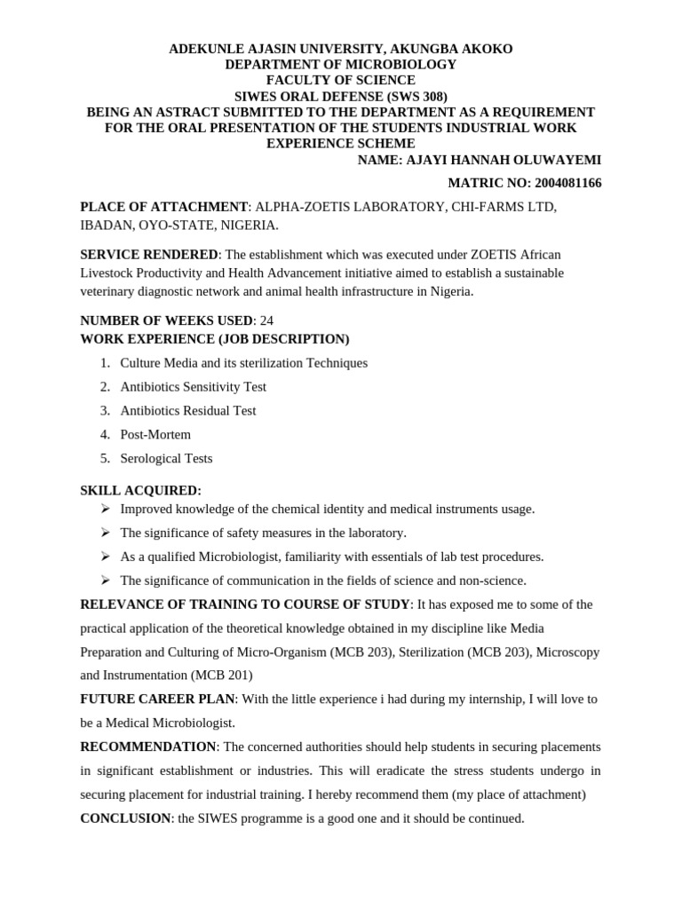 Nifemi MCB Siwes Abstract | PDF | Computers