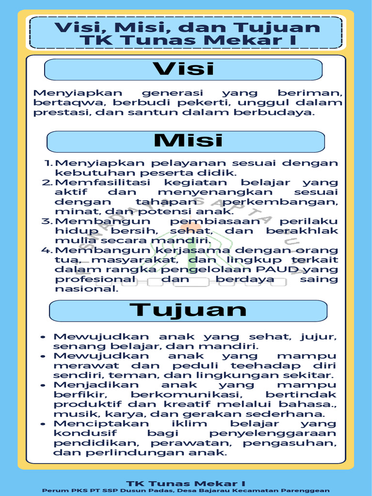 Visi Misi TK Tunas Mekar I | PDF
