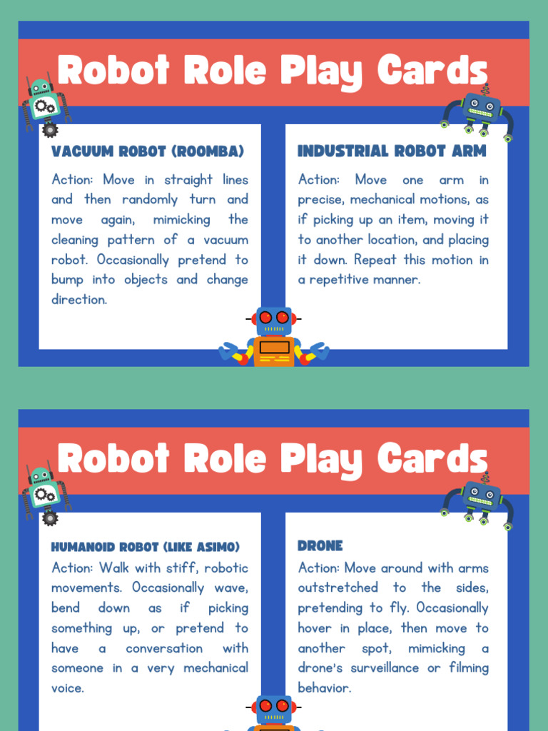 Robot Role Play Cards Week 0 Robotics Grade 6-8 | PDF