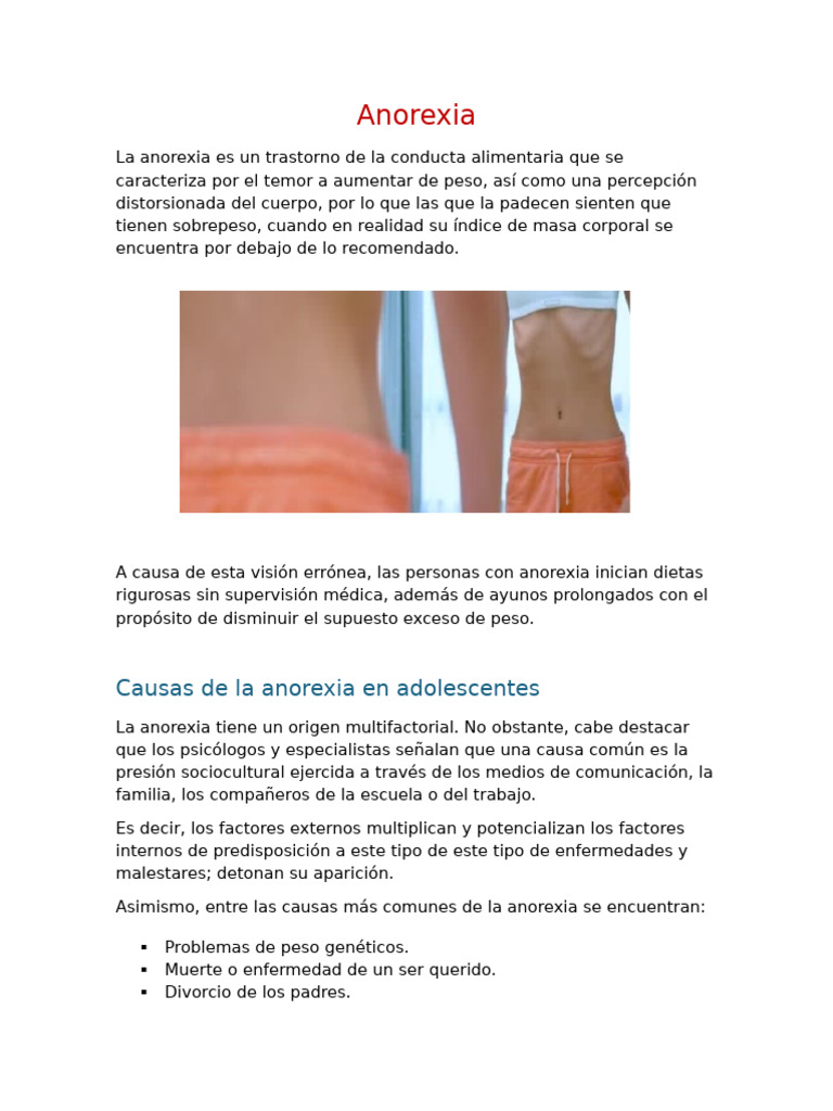 Anorexia: Causas de La Anorexia en Adolescentes | PDF | Anorexia ...