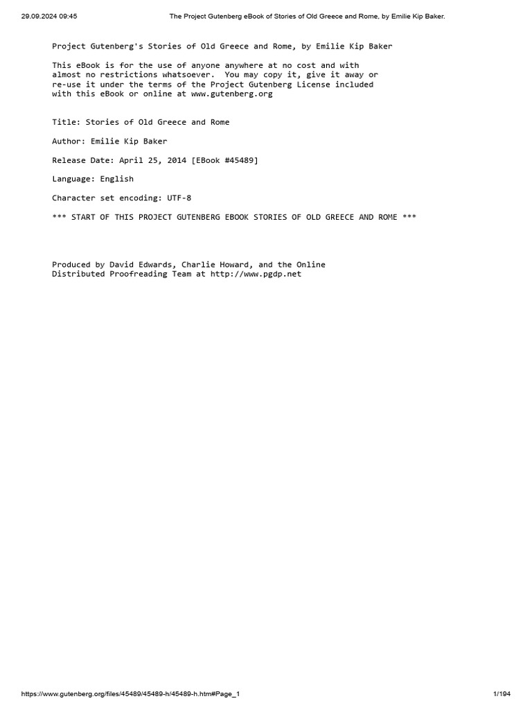 The Project Gutenberg Ebook of Stories of Old Greece and Rome, by ...