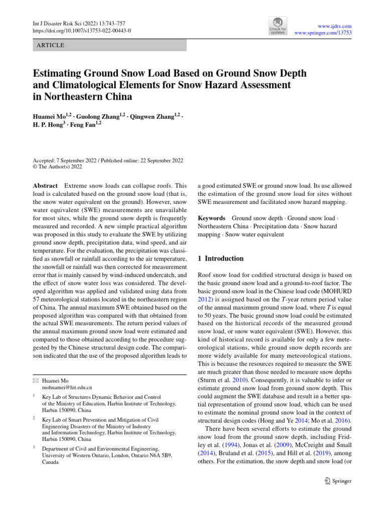 Estimating Ground Snow Load Based On Ground Snow Depth and ...