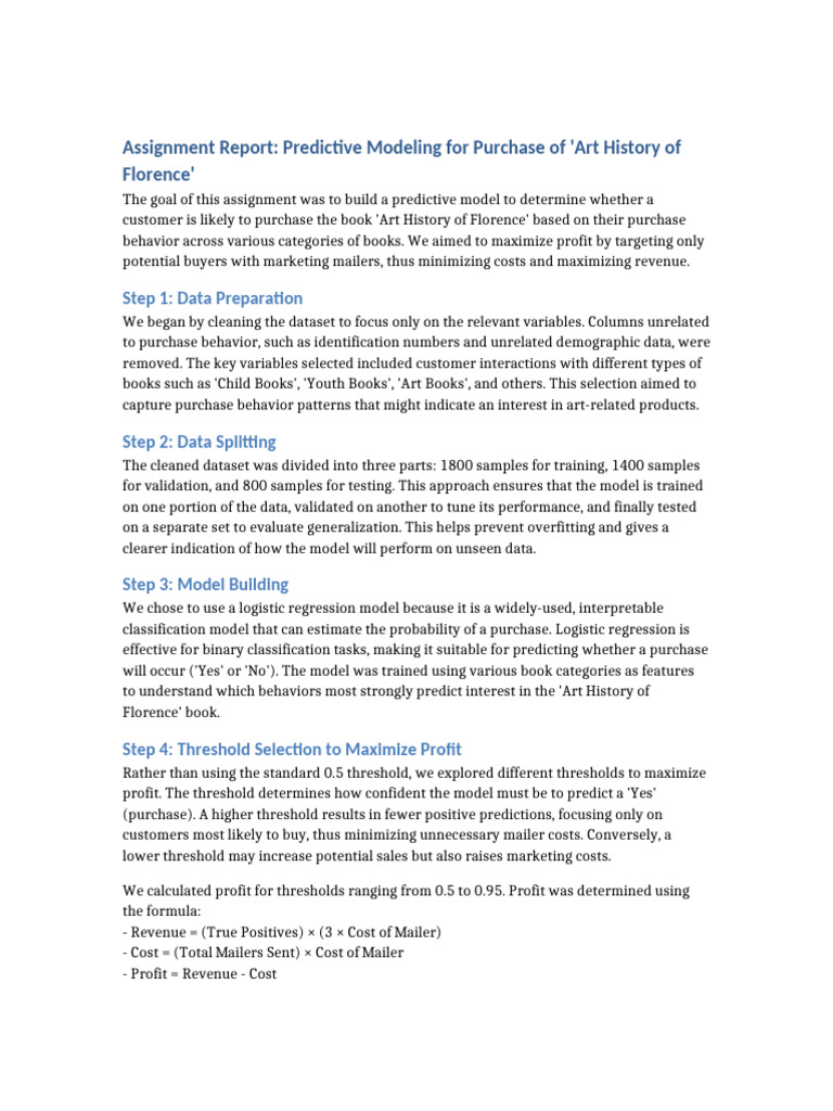 Assignment Report Predictive Modeling | PDF | Statistical Analysis | Teaching Mathematics