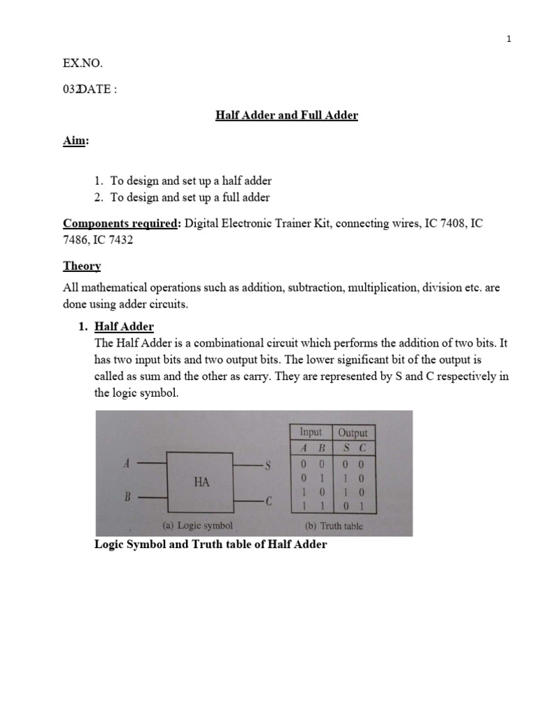 Exp 2 Adder | PDF | Computers