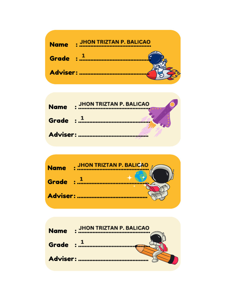 Yellow Astronomy Cute Name Tag Document | PDF | Home & Garden