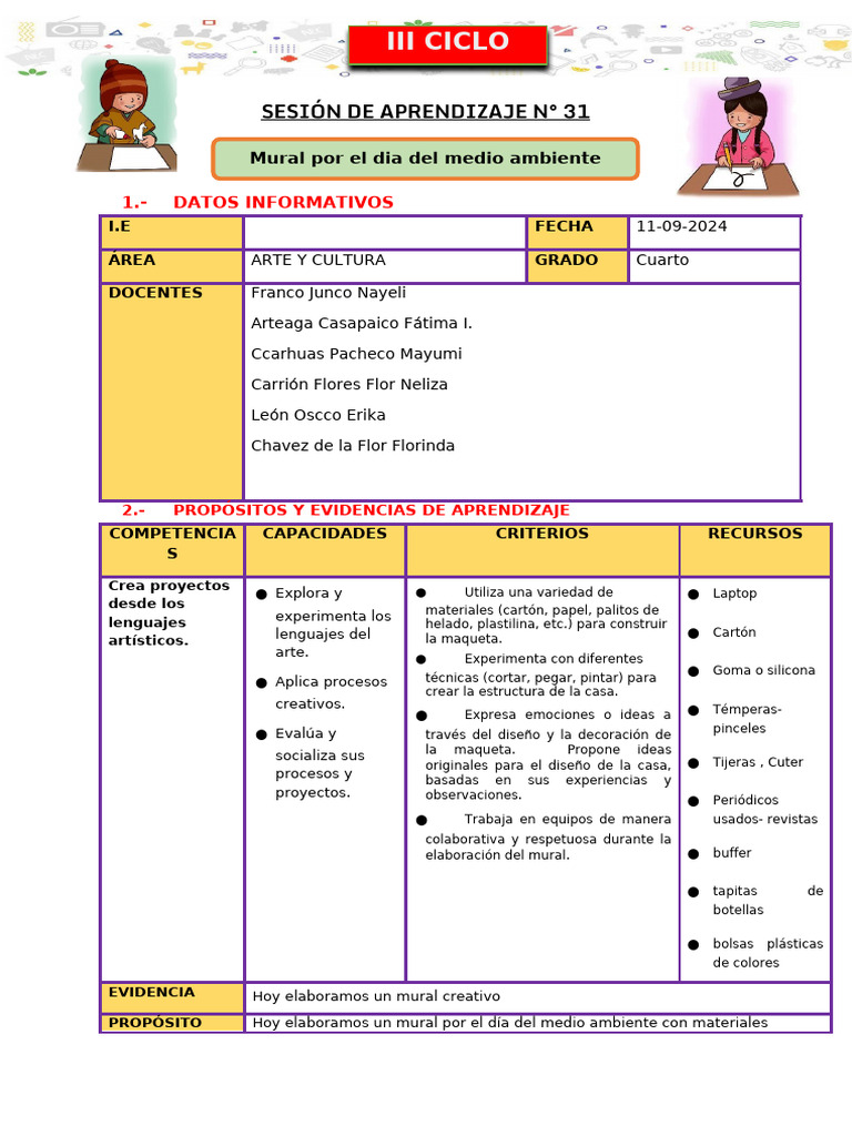 Sesion de Arte y Cultura | PDF | Aprendizaje | Entorno natural